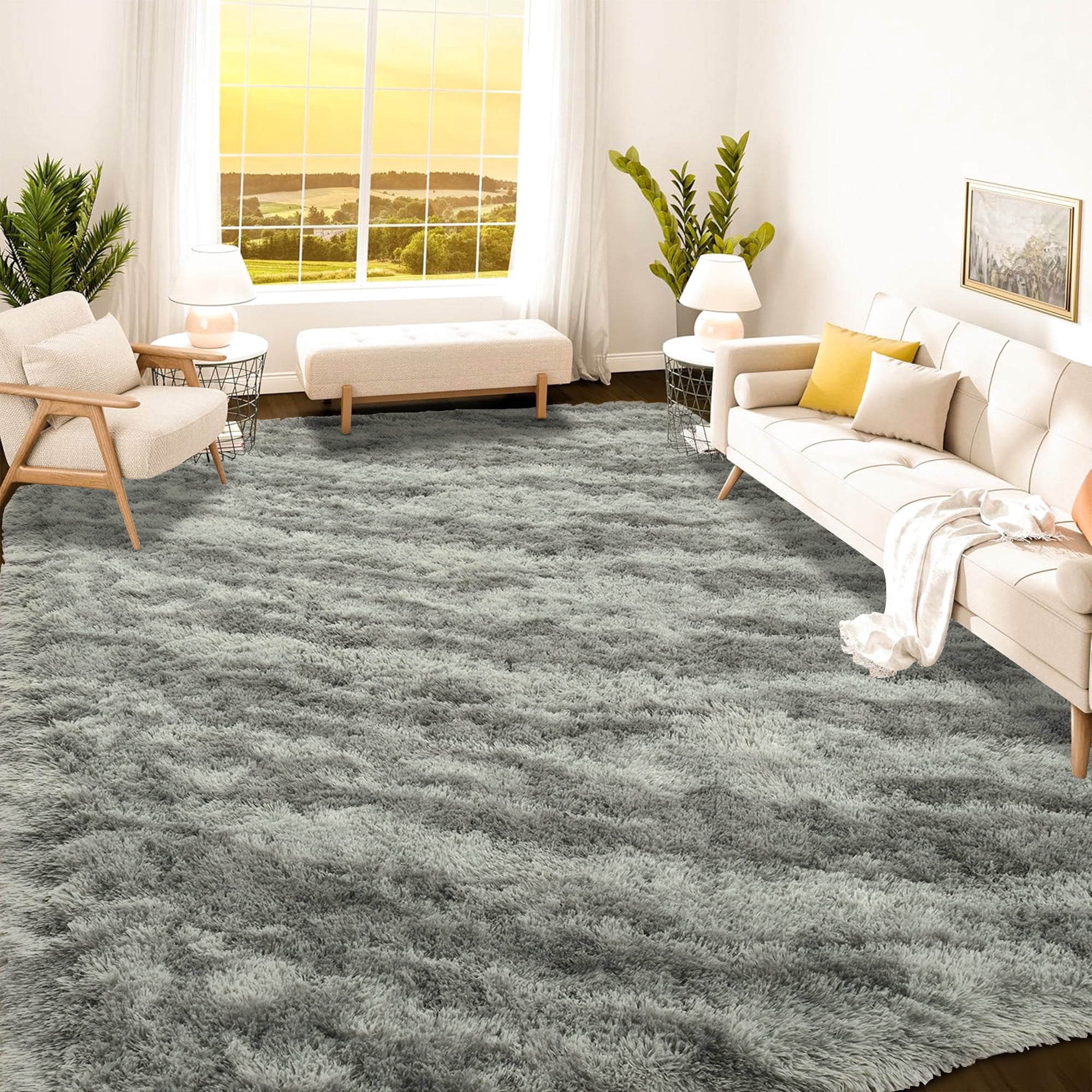 Arogan 5x8 Feet Area Rugs for Living Room Bedroom, Grey Soft Fluffy ...