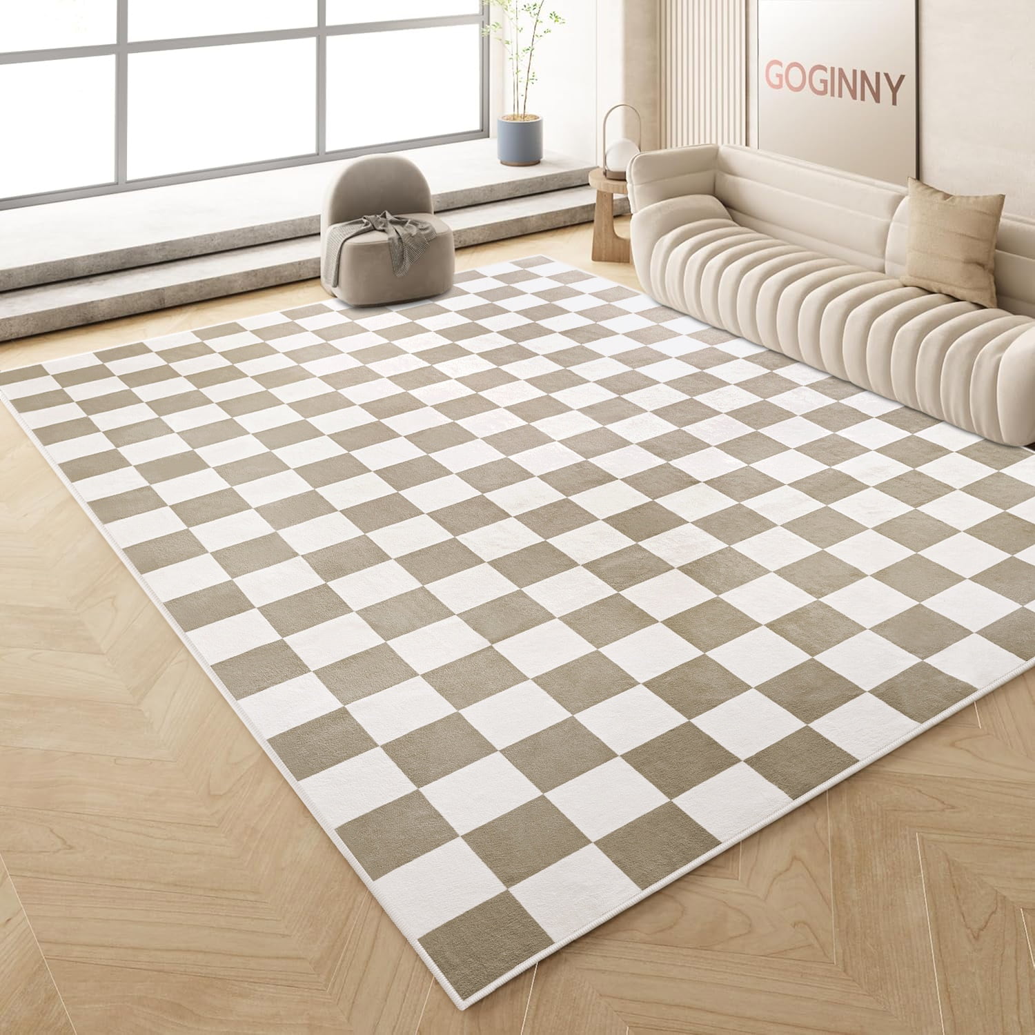 Arogan Checkered Area Rug for Living Room Bedroom Washable Rug, Camel ...