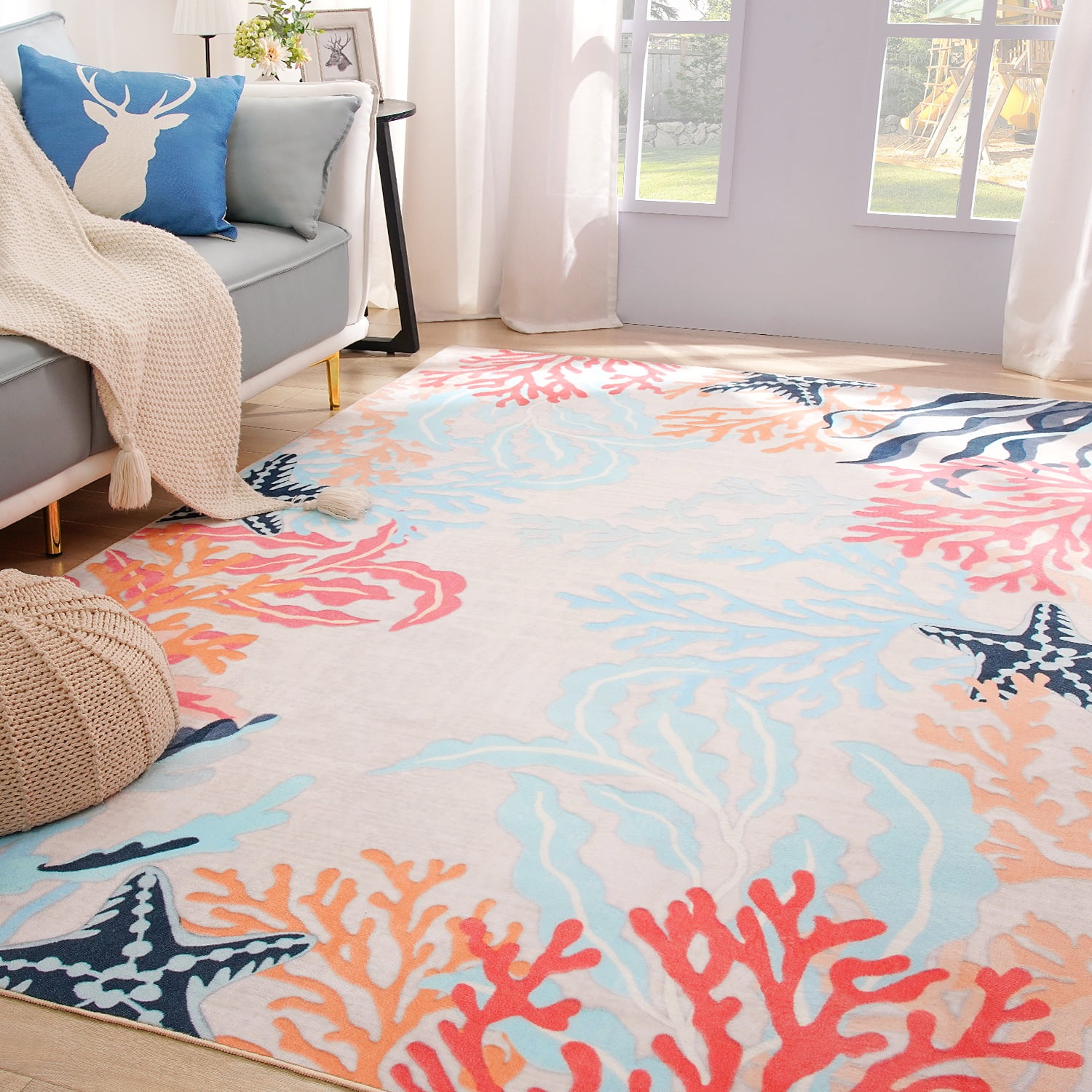 Arogan Coral Ocean Art Rug for Living Room, Bedroom and Children's Room ...