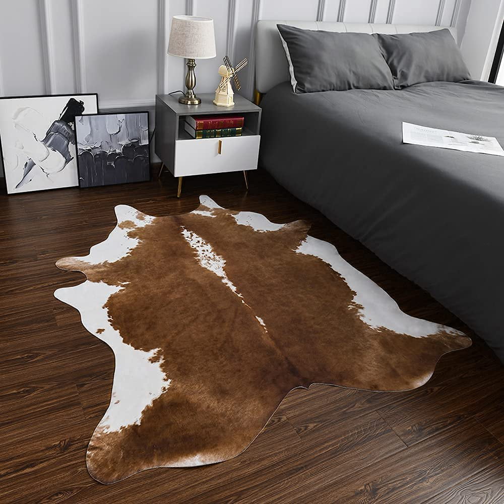 Arogan Soft & Durable Faux Cowhide Animal Print Rug, Washable, 5.2'x6.2 ...