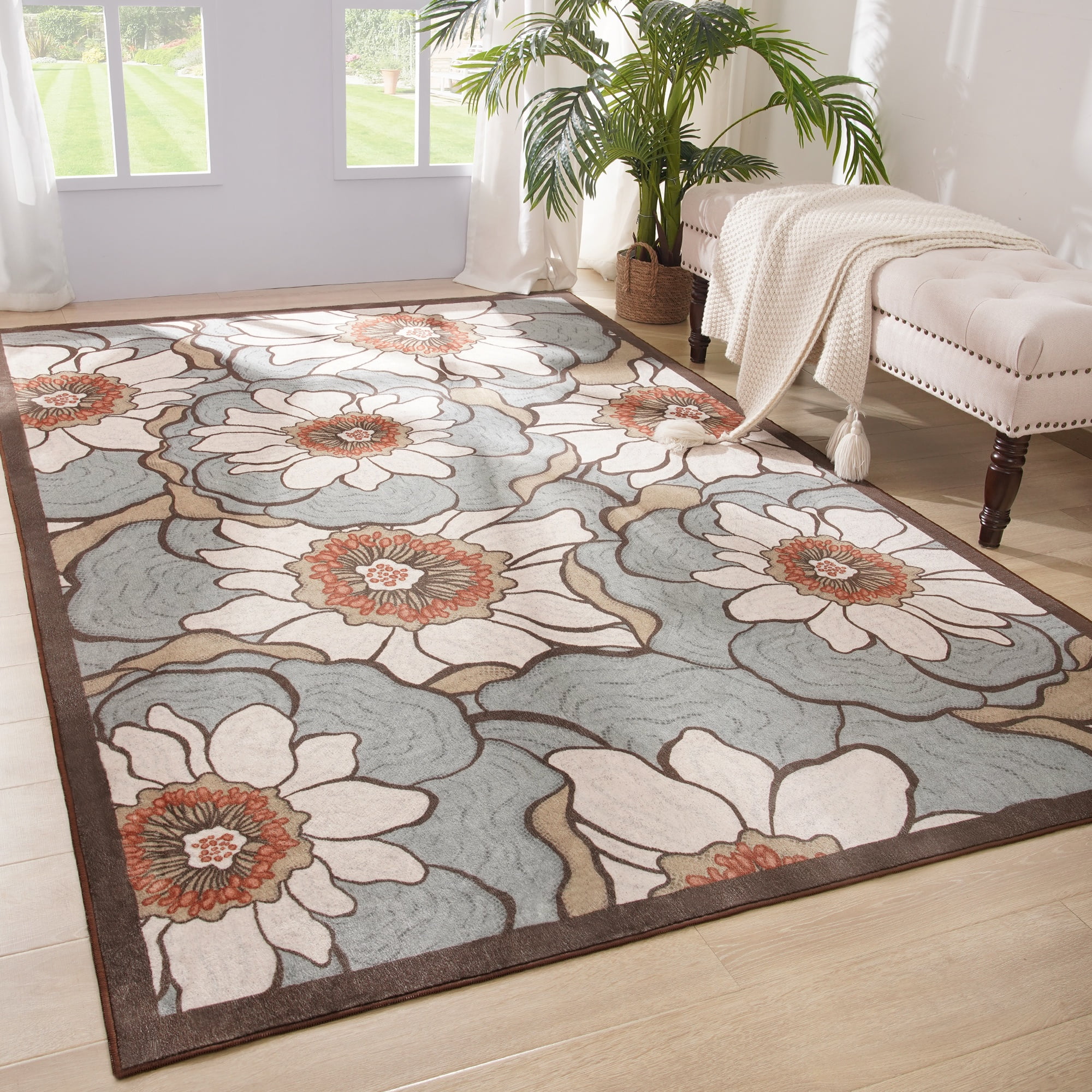 Arogan Flower Area Rug 4x6 for Bedroom, Living Room, Green - Walmart.com
