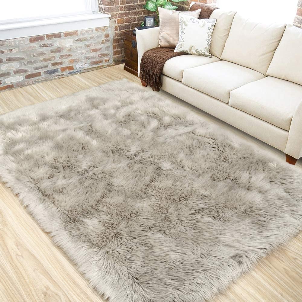 Arogan Fluffy Faux fur Area Carpet for Home Decor, 3' x 5' ,Beige ...