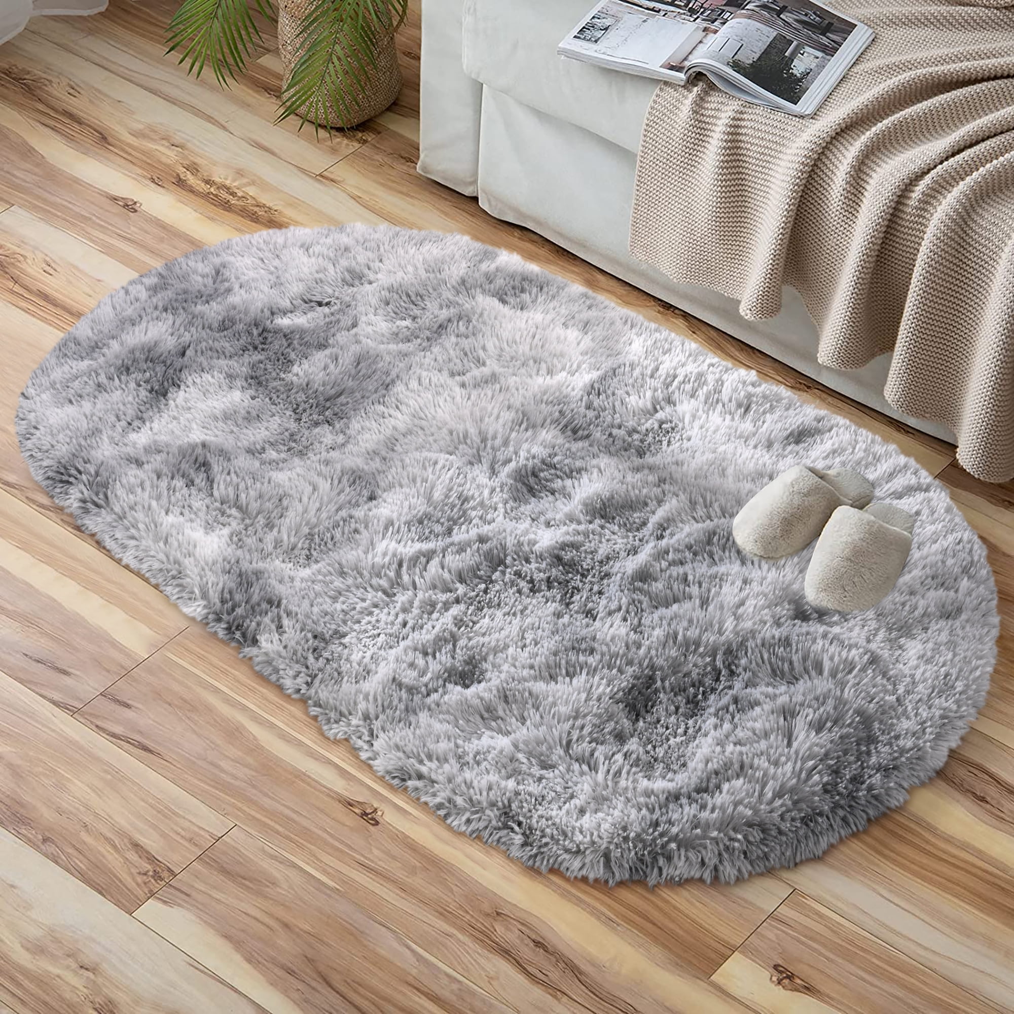 Arogan Soft Fluffy Oval Rug for Girls Room, Bedroom, 2.6 x 5.3ft Tie ...