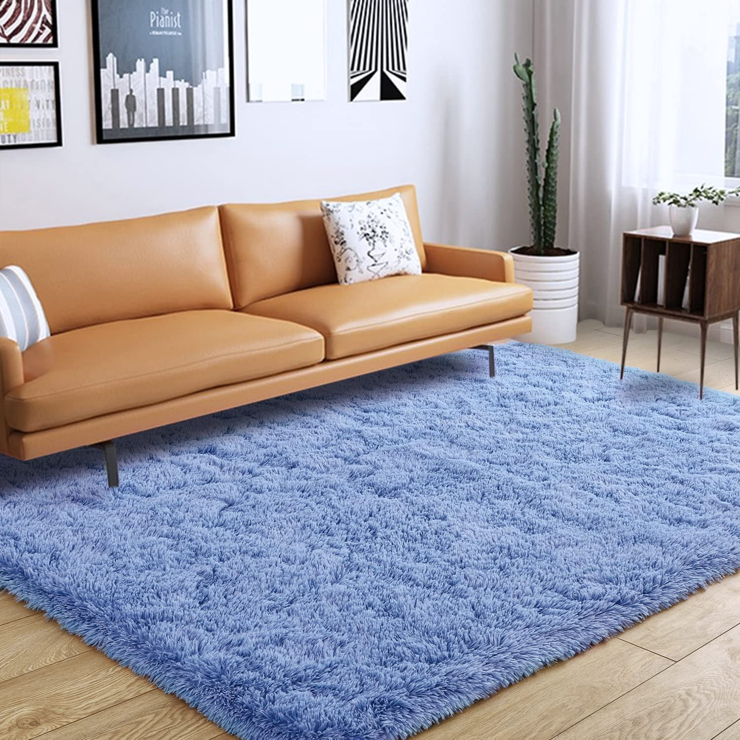 Arogan Fluffy Shaggy Rugs, 3x5 Feet Blue Plush Rugs for Girls Bedroom ...
