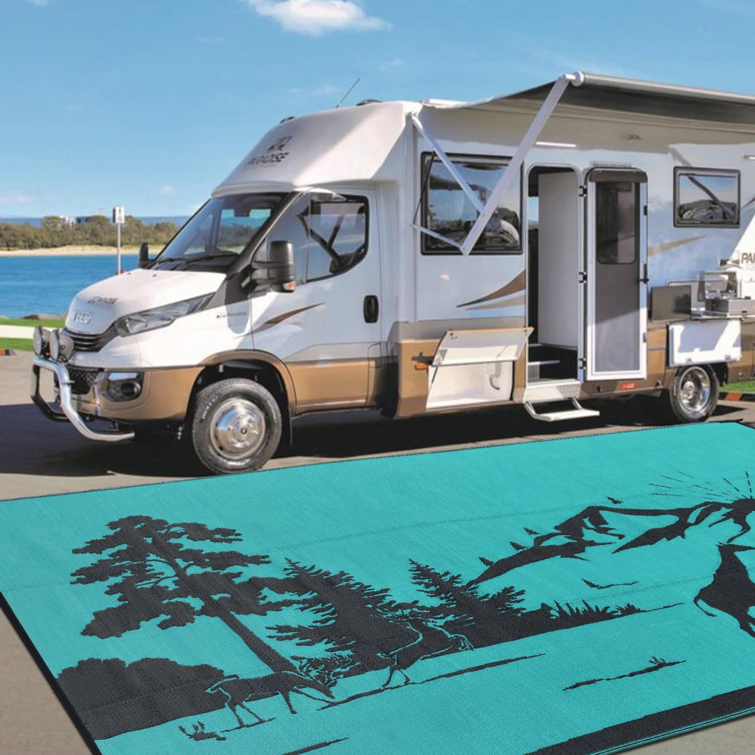 Arogan Outdoor Rug Waterproof Reversible Patio Rug RV Camping Rug ...