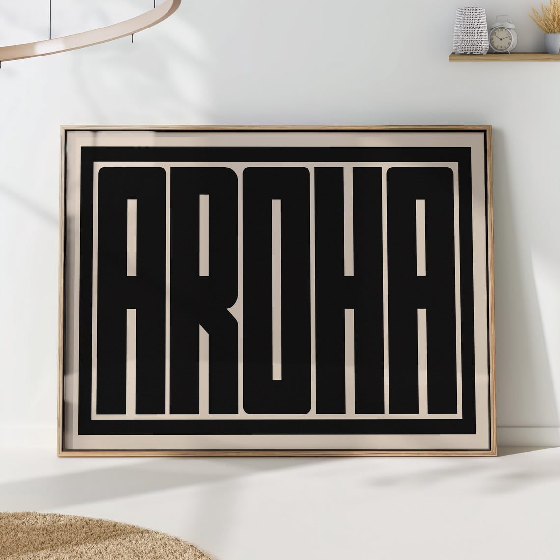 Aroha Maori Minimalist Black and White Typography Wall Art, Unframed ...