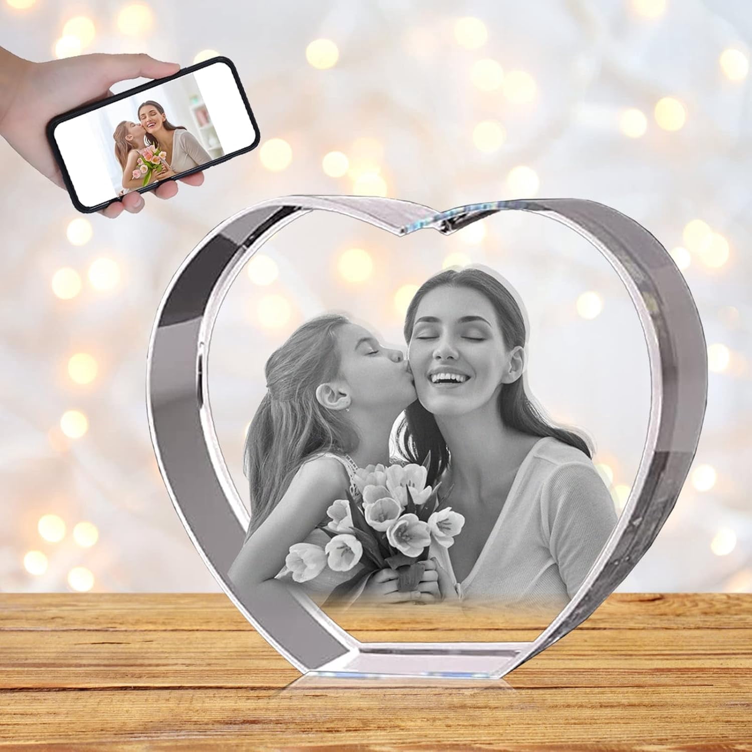 3D Crystal Photo Laser Engraved Pictures Personalized Heart Shaped ...