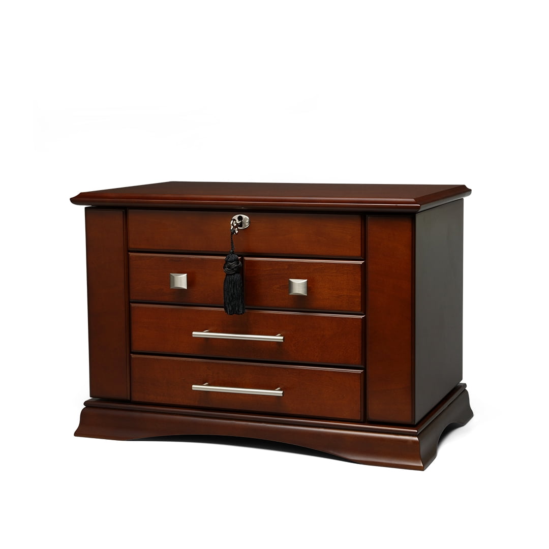 Arolly Wood Finish Jewelry Box Chest with Four Storage Compartments ...