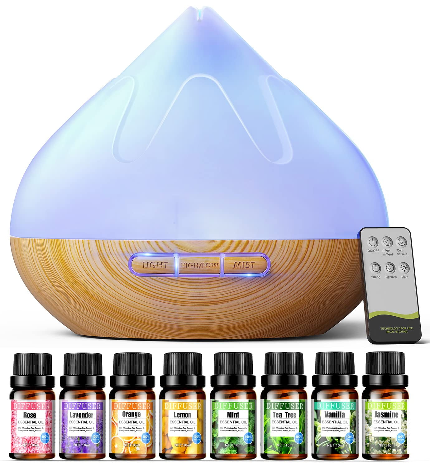 Aroma 500 ML Diffiser with Essential Oils Set, Essential Oil Diffuser with Remote Control ...