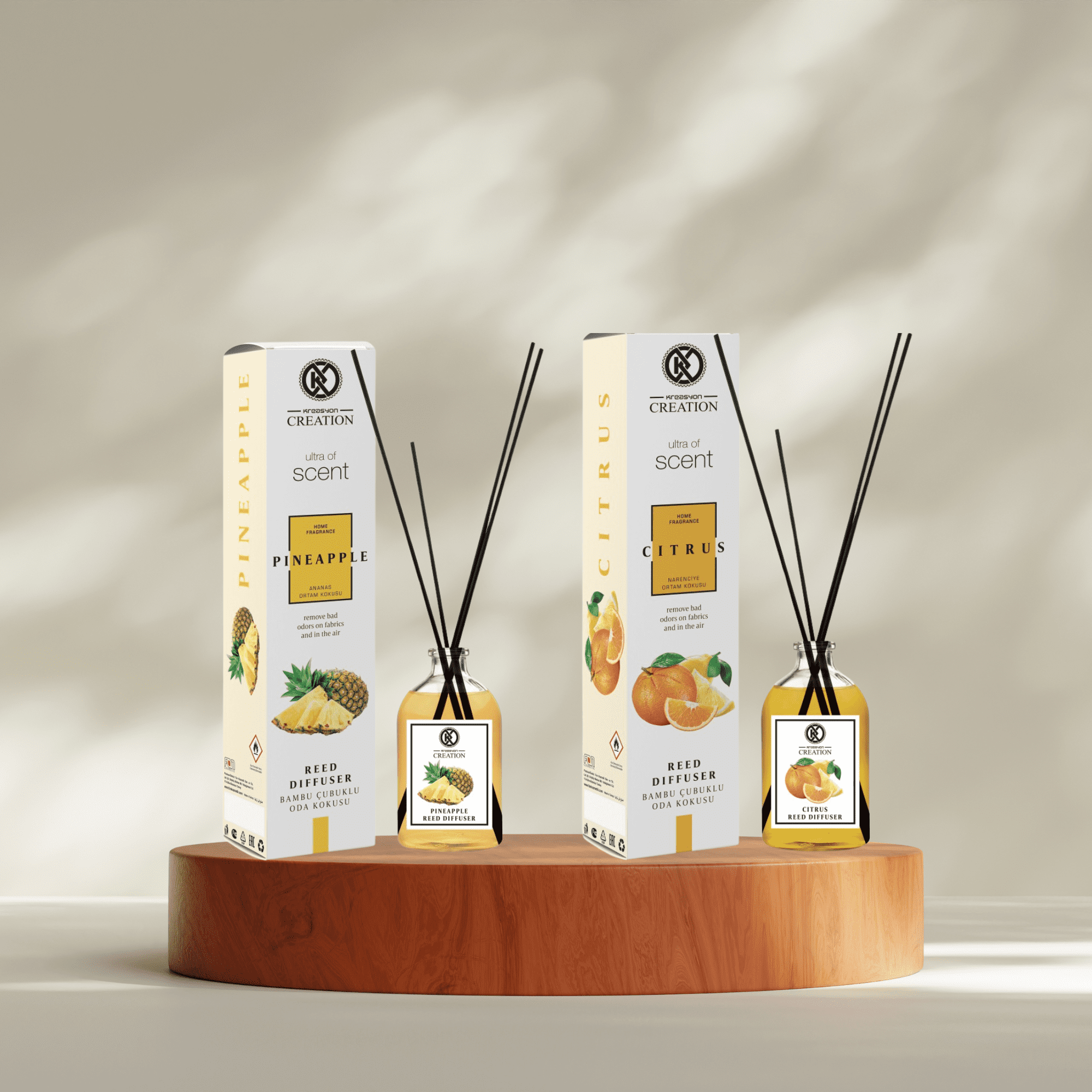 Aroma Diffuser Set Combo - 4 Pack (2 Pineapple, 2 Citrus), 115 ml | Long-lasting Reed Diffusers ...