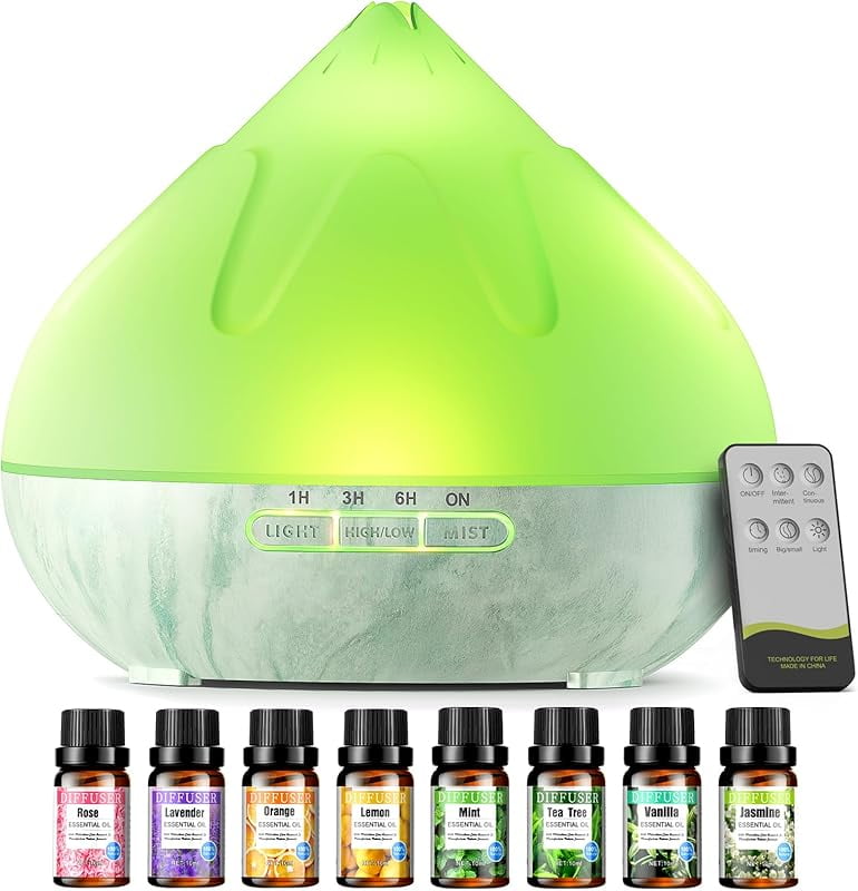 Aroma Diffuser with Essential Oils Set, 500 ML Essential Oil Diffuser with Remote Control ...