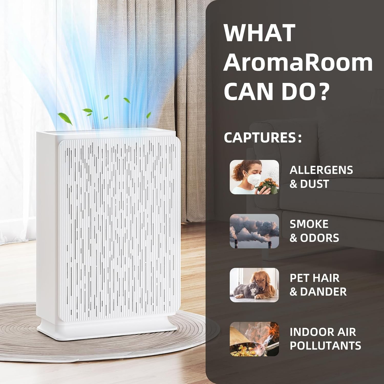 AromaRoom HEPA14 Air Purifier for Large Rooms up to 2100 Sq Ft, Smart ...