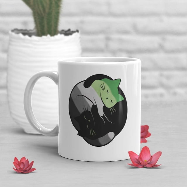 Aromantic Pride Coffee Mug, Aro Flag Gift, LGBT, Yin Yang Cat, Gay ...