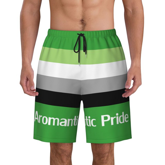 Aromantic Pride Flag Mens Beach Pants Quick Dry Short Swim Trunks With