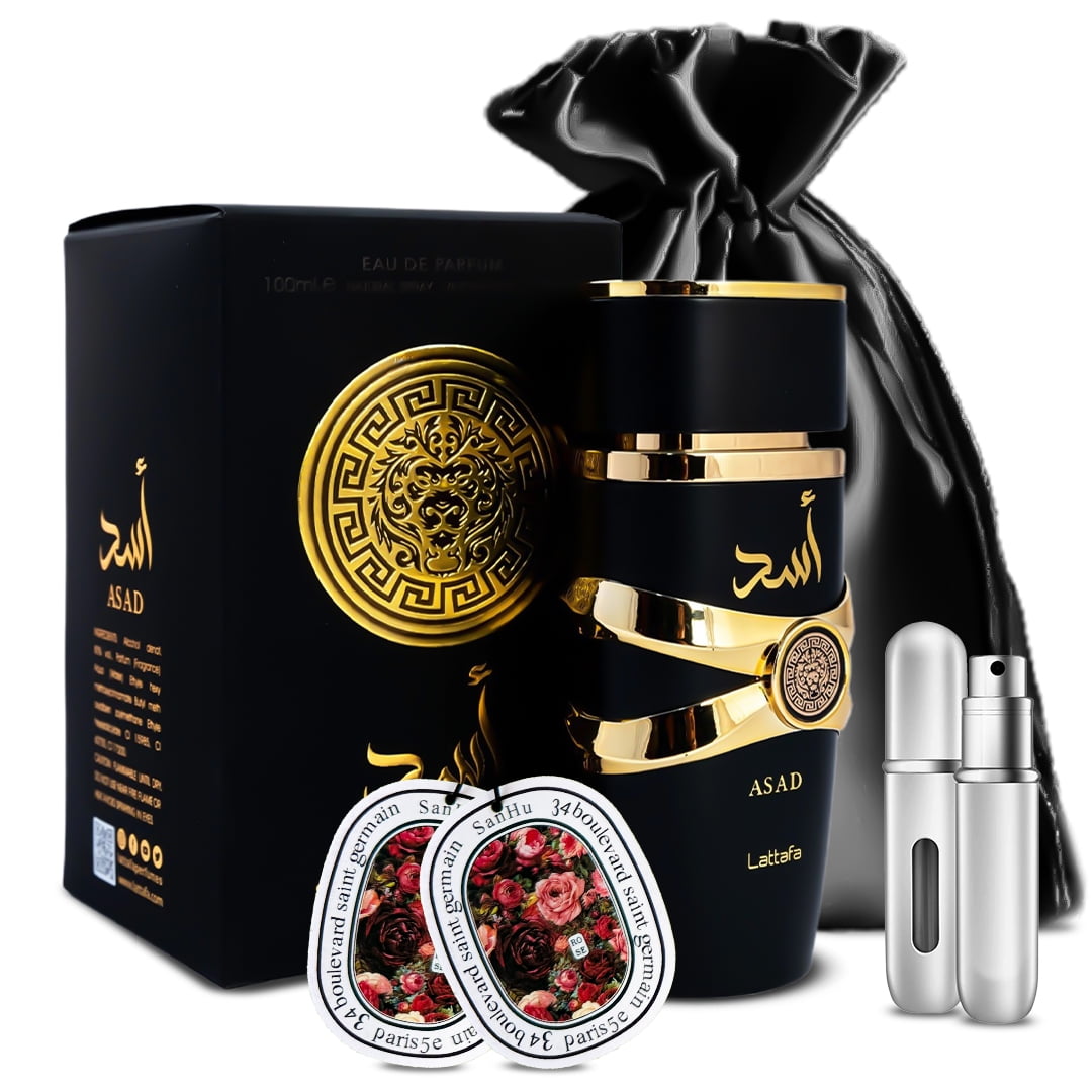 Aromaque Bundle: Asad Lattafa Perfumes 3.4oz EDP, Travel Bottle, 2 Car ...