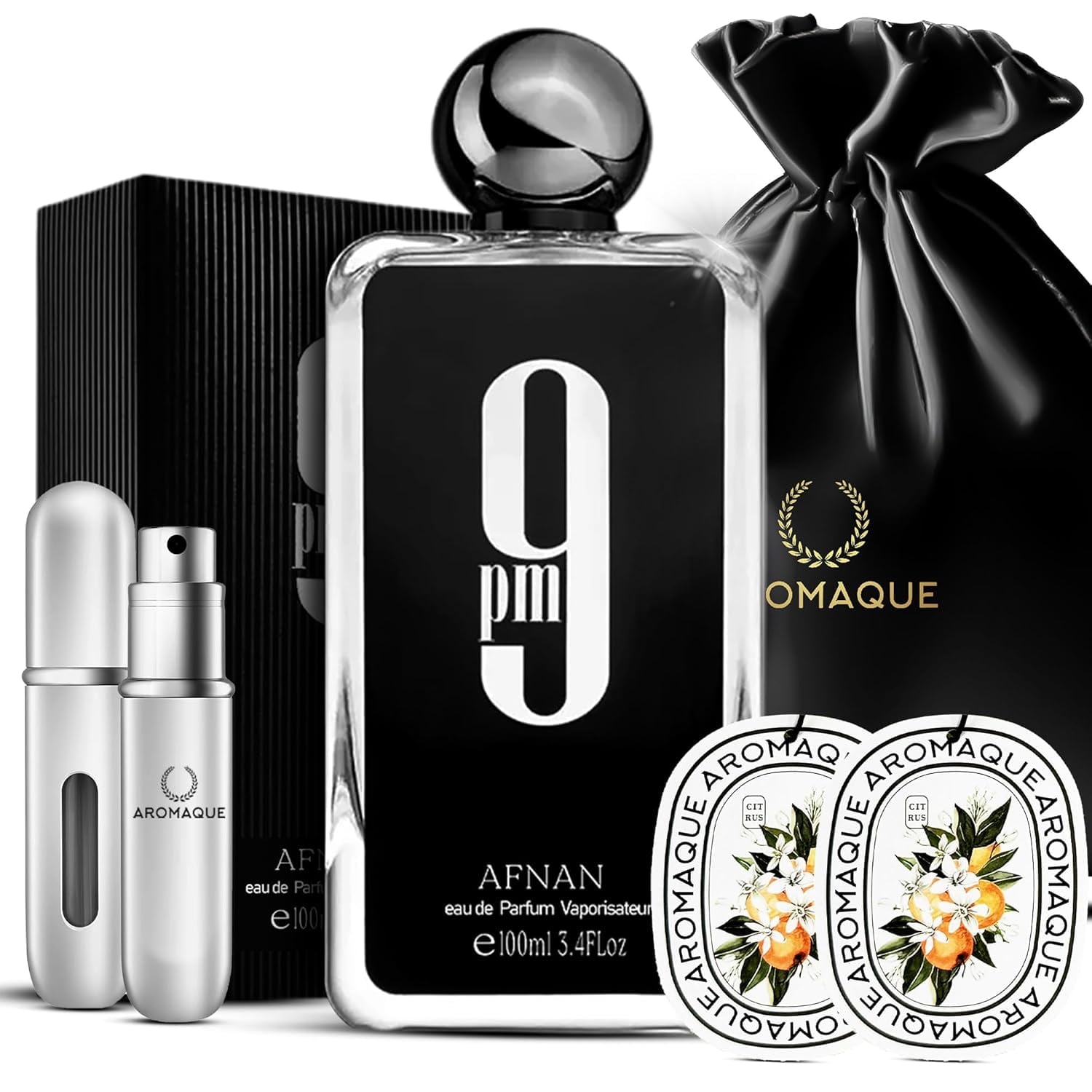 Aromaque Men's Cologne Gift Set: Afnan 9pm Perfume for Men, Satin Bag ...