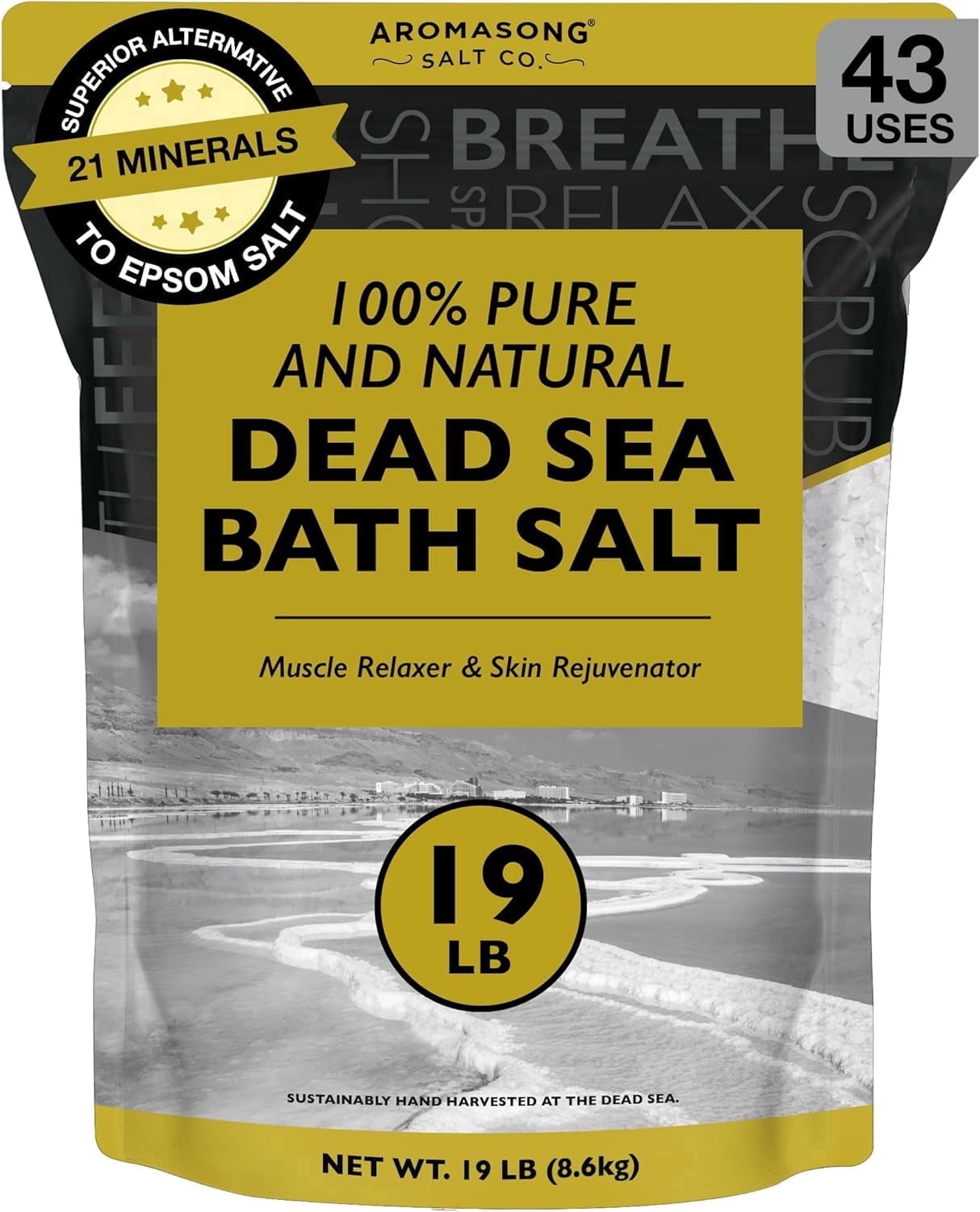 Aromasong Dead Sea Salt Bath Soak, 19 lb Bulk Mineral Sea Salt ...