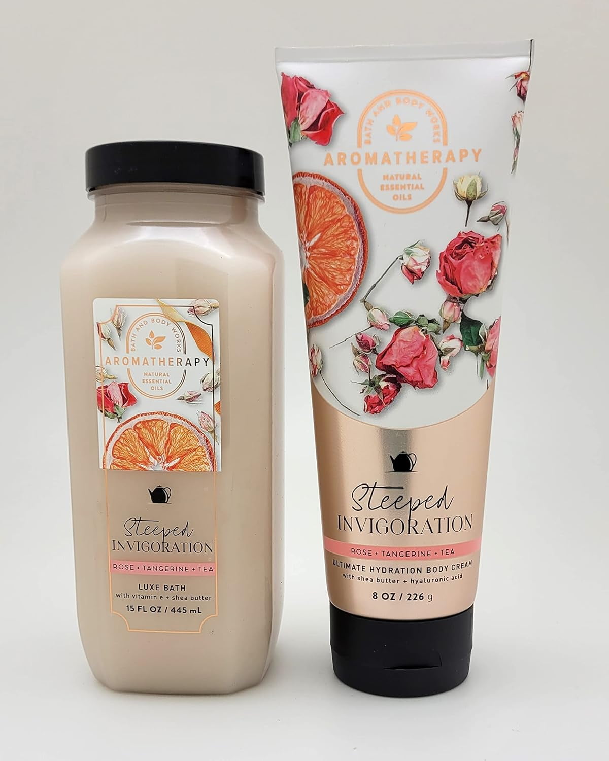 Aromatherapy - Invigoration - Rose Tangerine Tea - 2 pc Bundle - Luxe Bubble Bath 15 oz ...