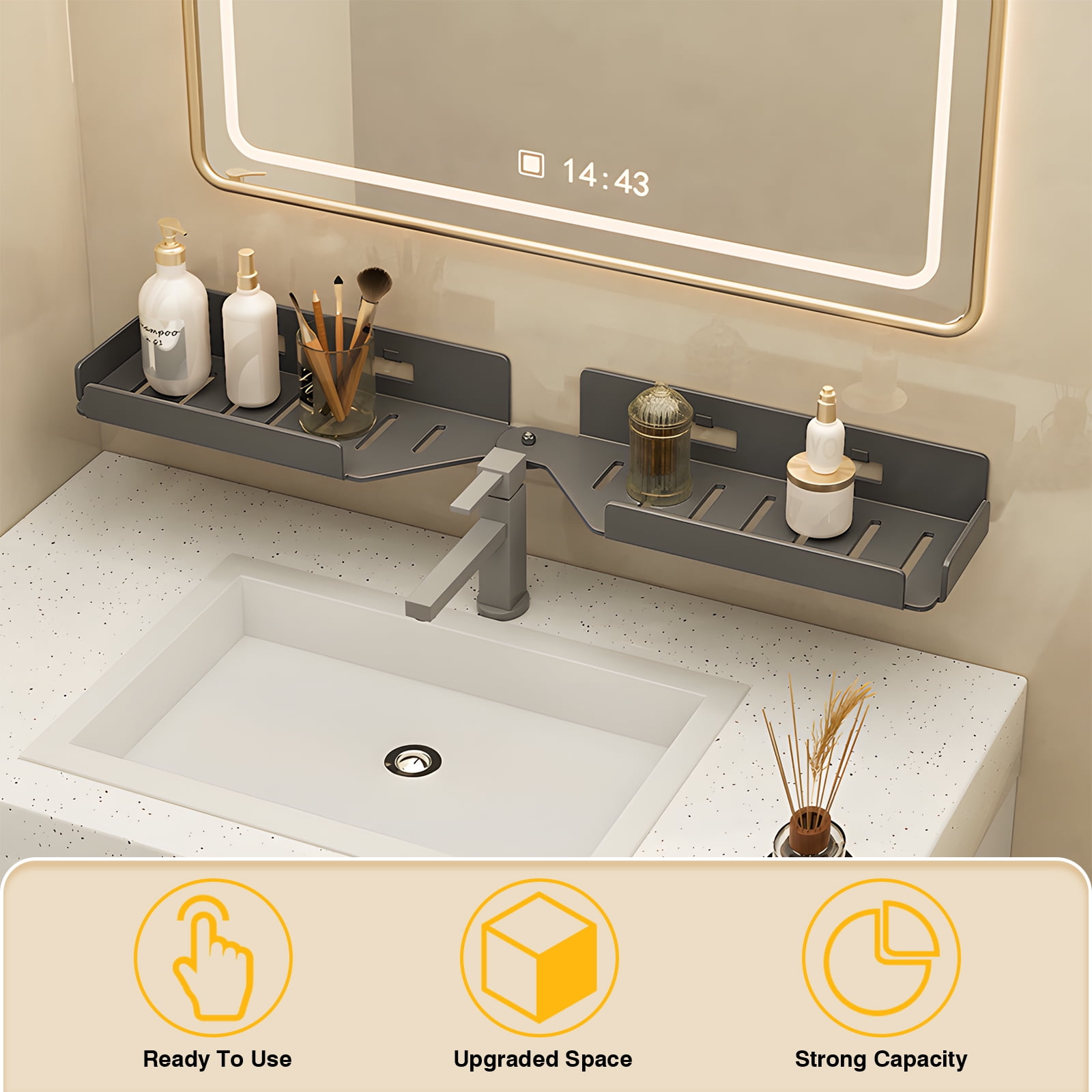 Aromei 23.6 Inch Shower Caddy Over Faucet Rack , Carbon Steel Bathroom ...