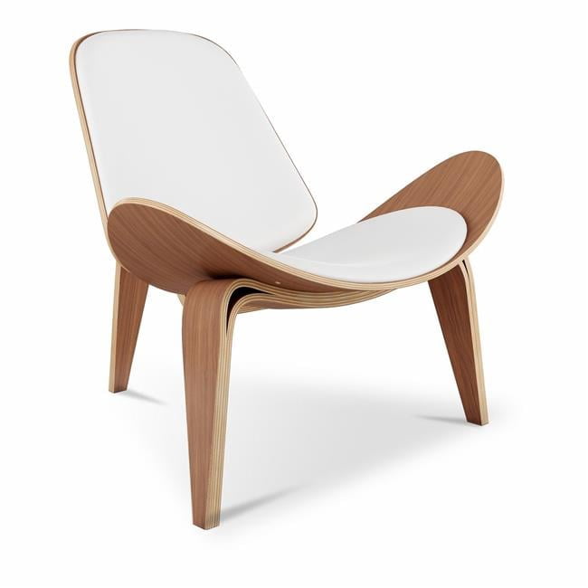 Aron Living 13.8" Wood and Genuine Leather Arch Shell Chair in White ...
