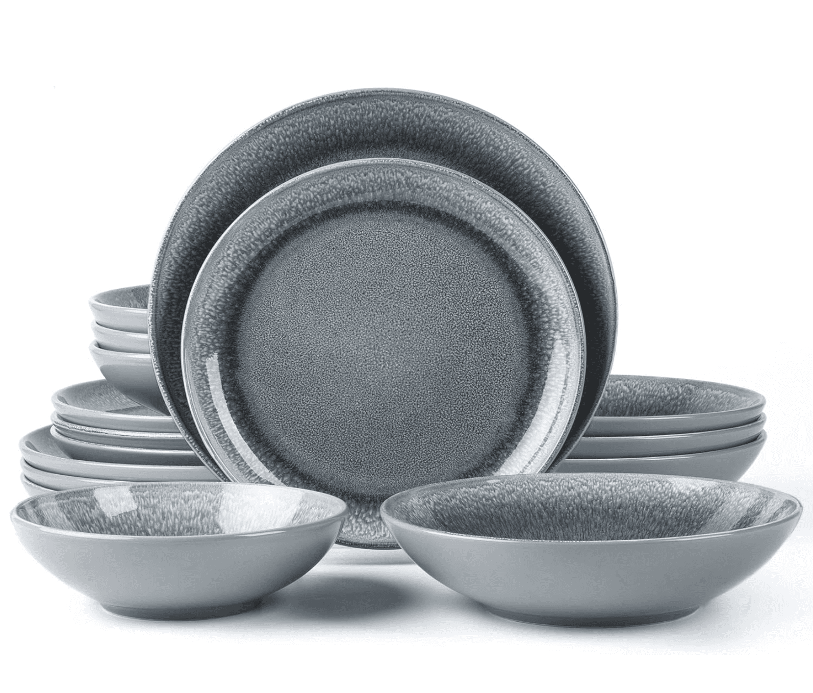 Arora FAIT Round Stoneware 16pc Double Bowl Dinnerware Set for 4 ...