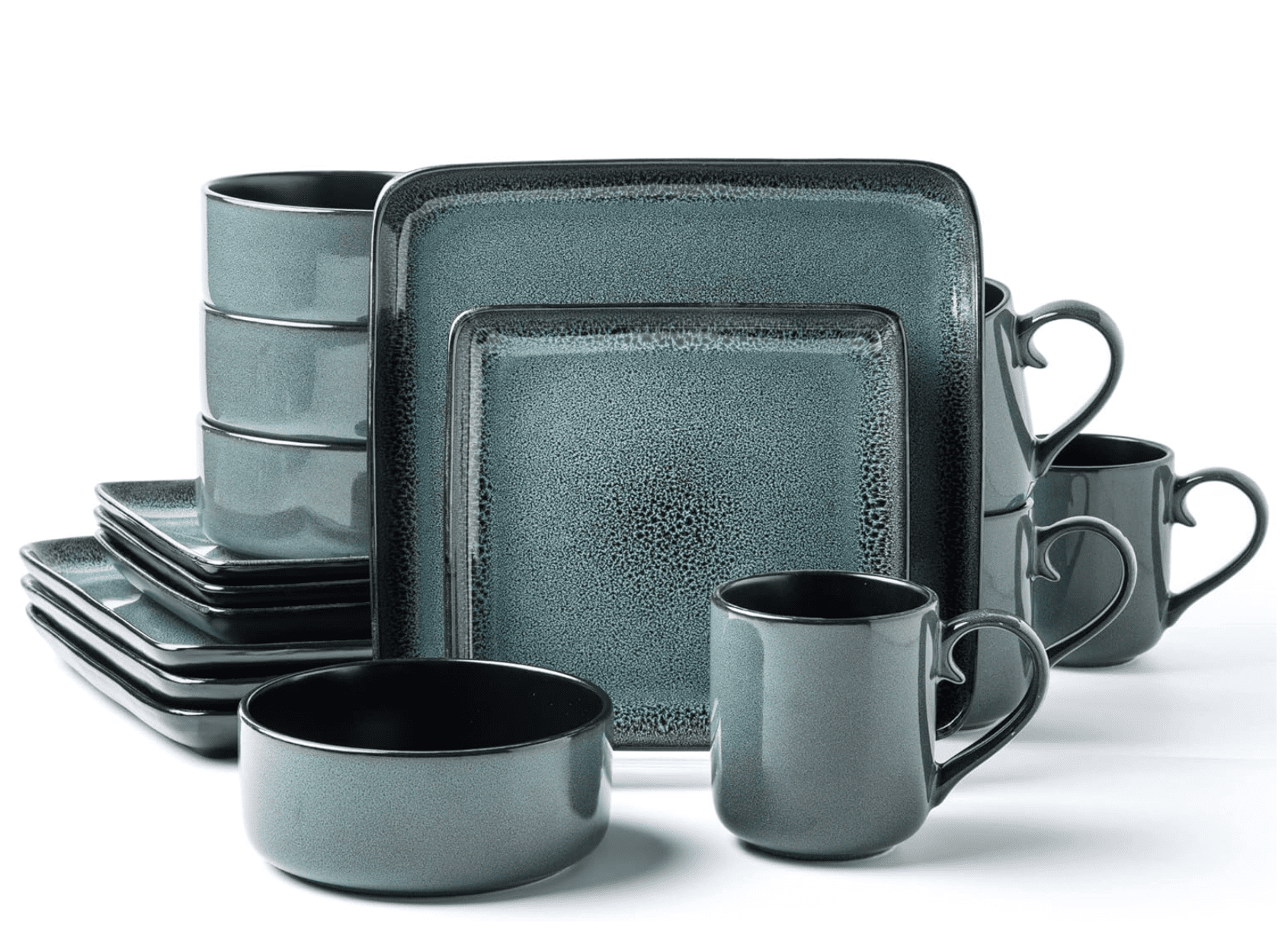 Arora FLACKAR Square Stoneware Dinnerware Set for 4, Dinner Plates ...