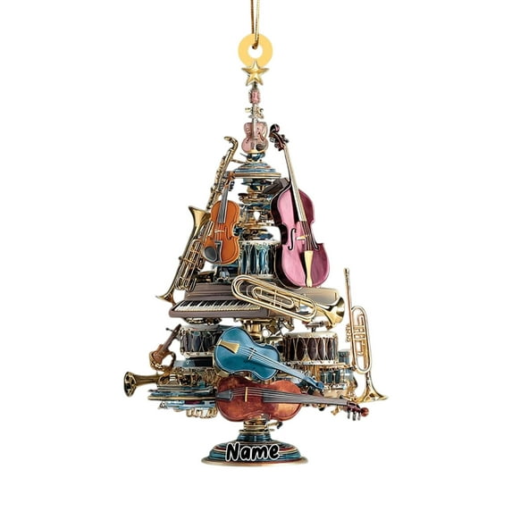 Around The Guitar Christmas Tree Ornament, 2D Premium Acrylic Rock ...