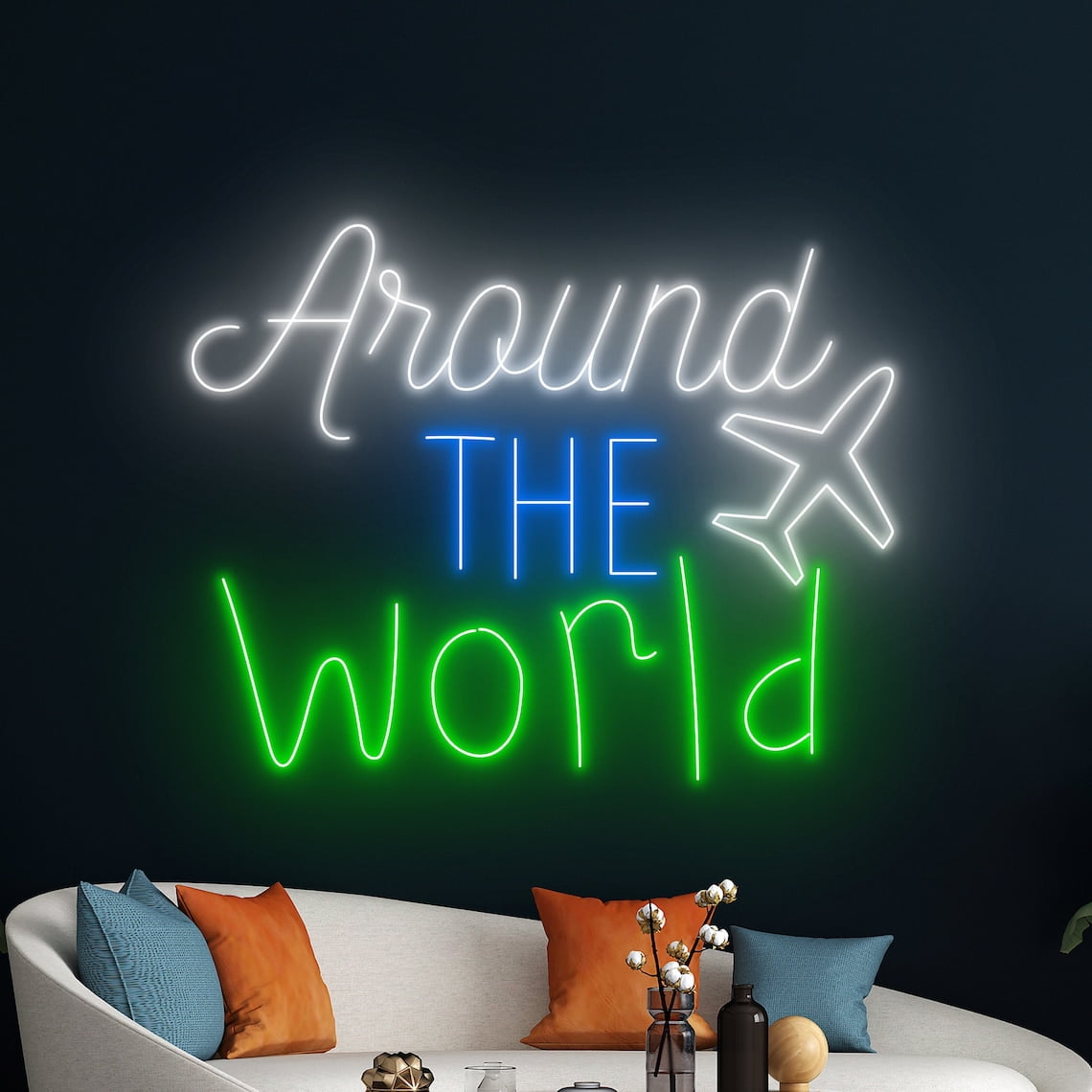 Around The World Neon Sign AirPlane Neon Sign Text Neon Sign Travel ...