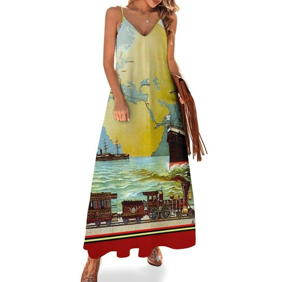 Around The World in 80 Days; Vintage Jules Verne Print Sleeveless Dress ...