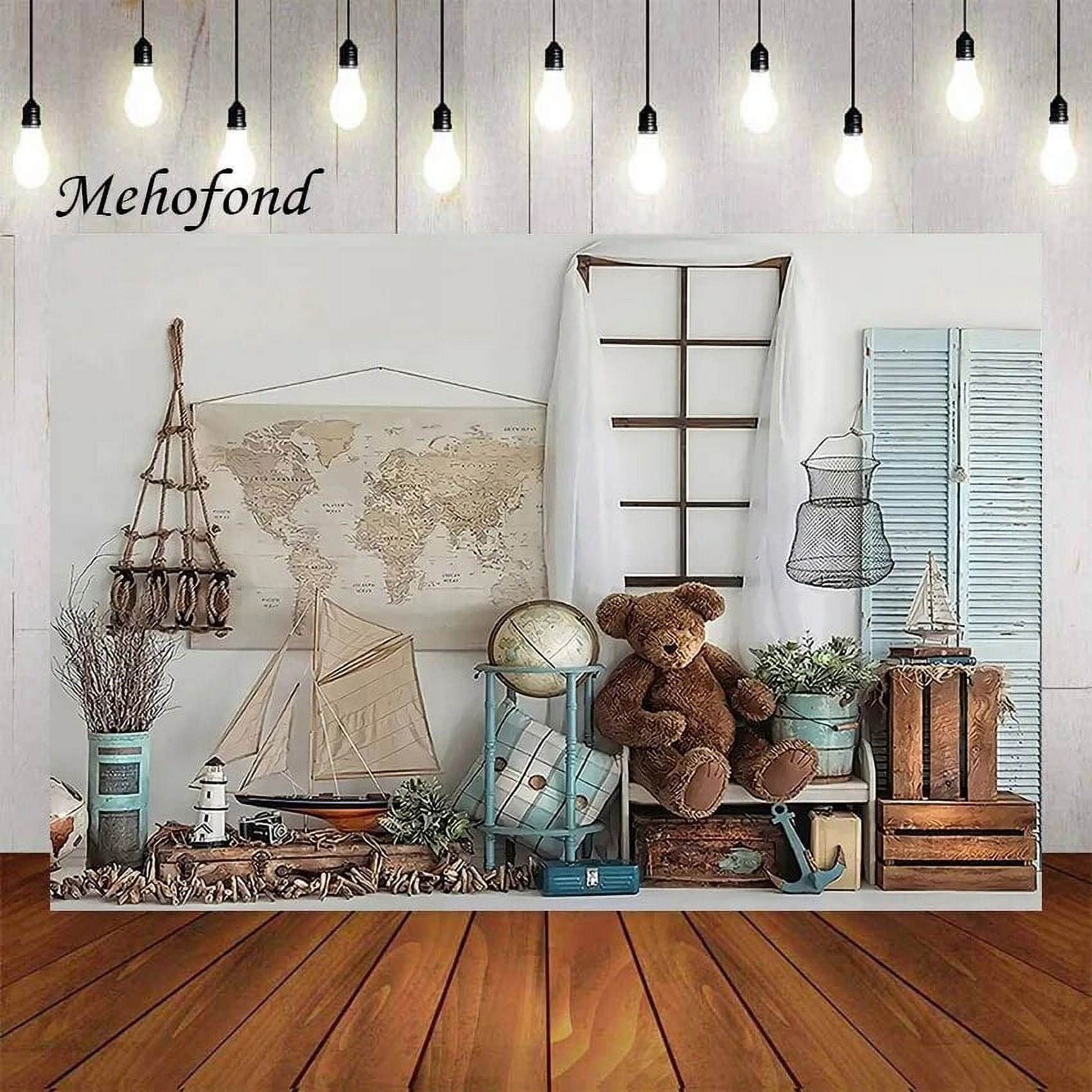 Around World Map Adventure Bear Kid Boy Birthday Party Portrait r ...