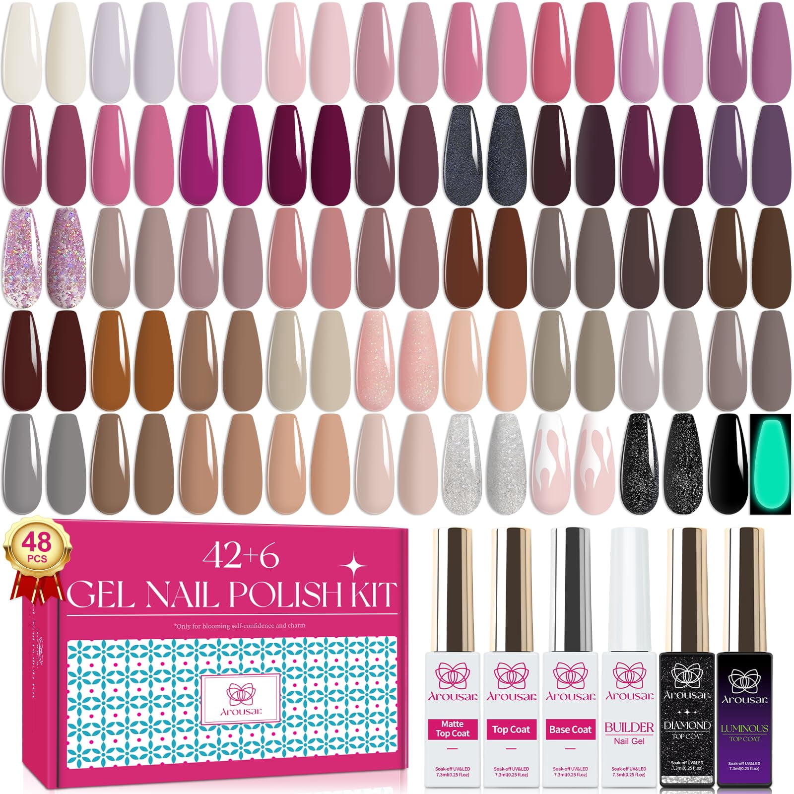 Arousar Gel Nail Polish 48PCS Gel Polish Set, 42 Colors Gel Polish with ...