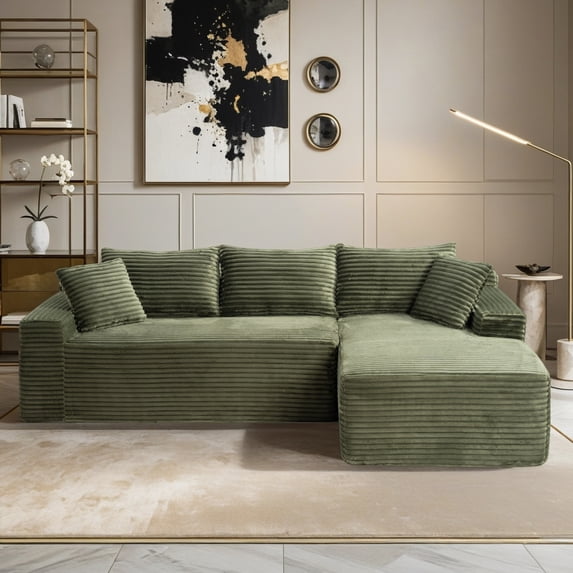 Arouseden 106.3" Corduroy L Shaped Sectional Couch with 3 Back Cushions ...