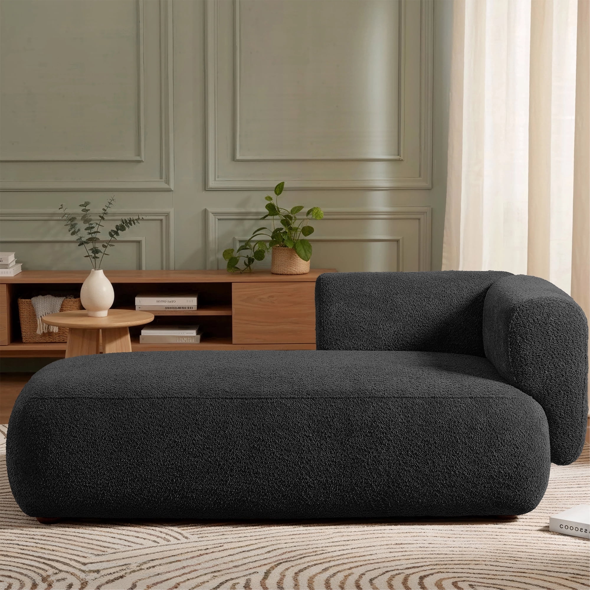 Arouseden 64" Black Upholstered Chaise Lounge Chair Right Armrest Small ...