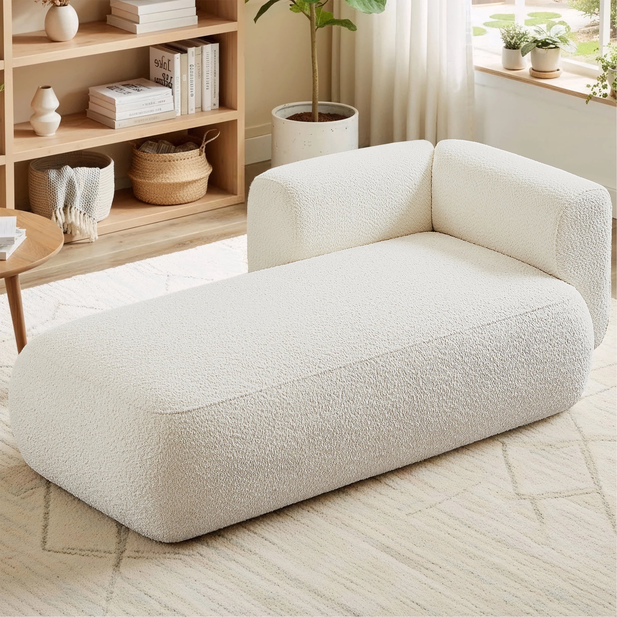 Arouseden 64" White Right Arm Facing Chaise Lounge Indoor,Small Chaise ...