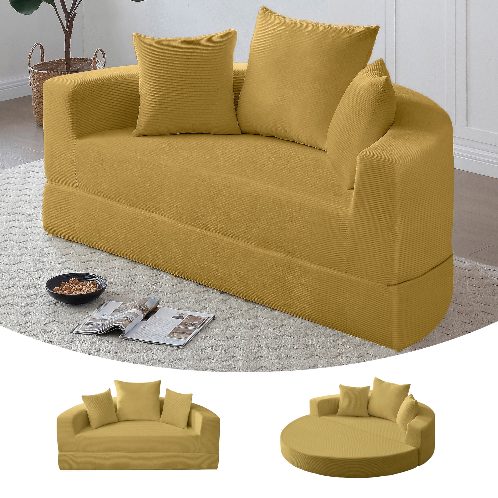 Arouseden Convertible Loveseat Sleeper Sofa Bed,Convertible Corduroy ...