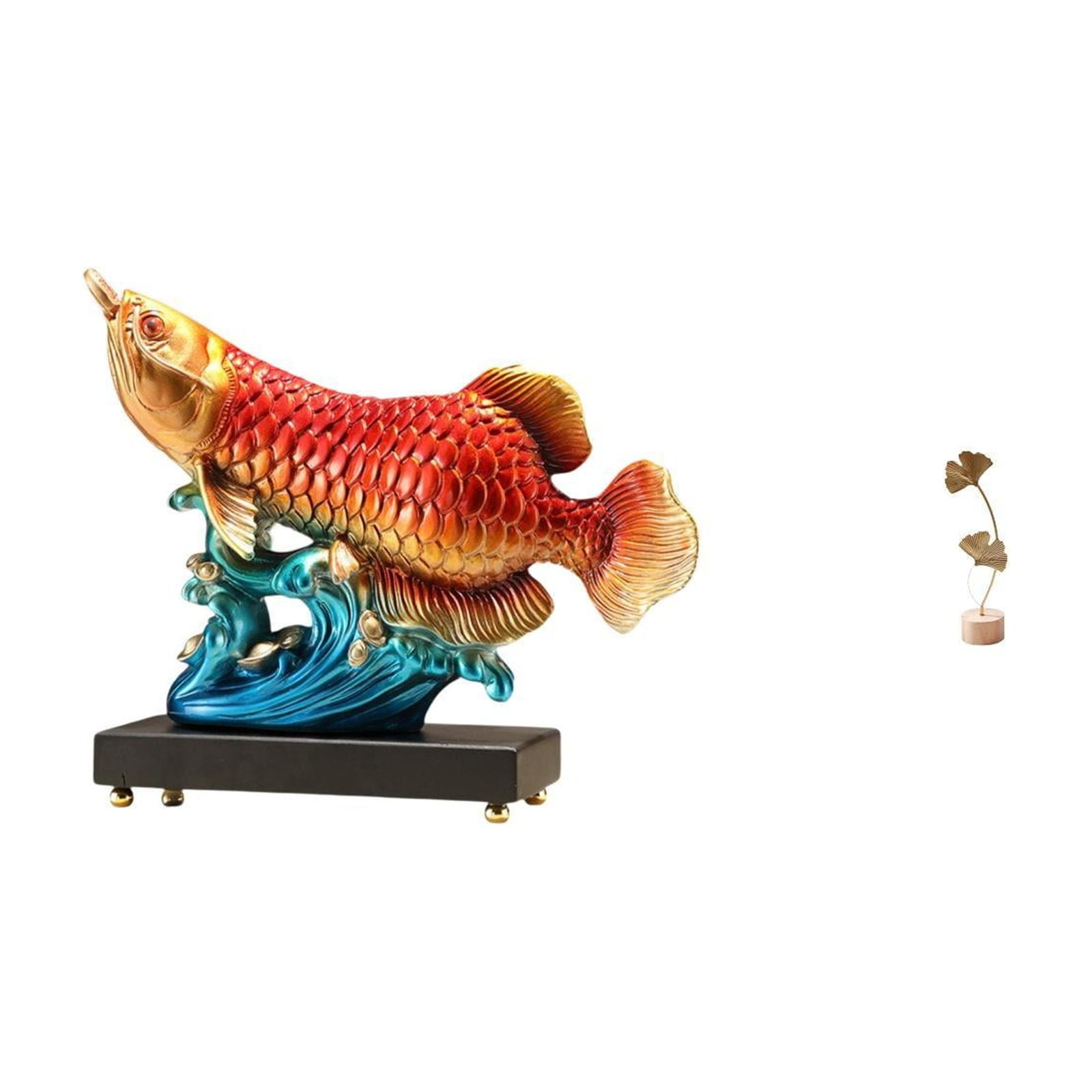 Arowana Fish Statue Leaf Sculpture Metal Art Creative Resin Design for ...