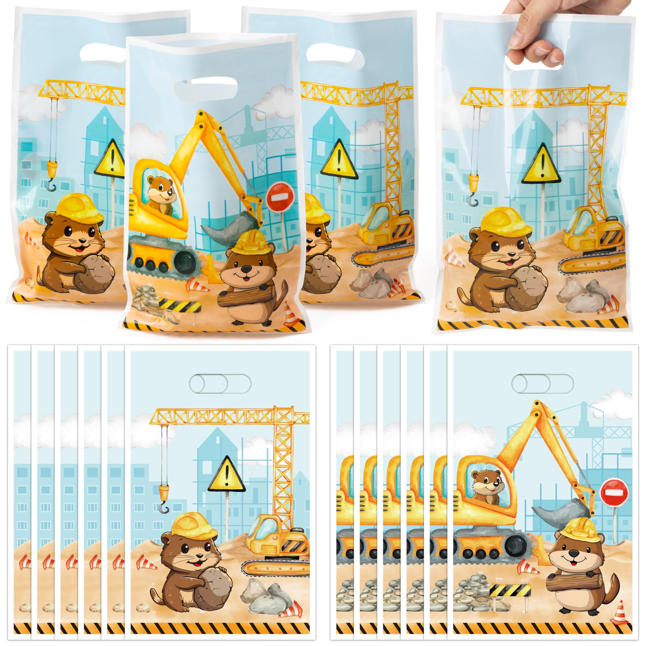 ArowlWesh 50Pcs Construction Beaver Party Favor Bags, Construction ...