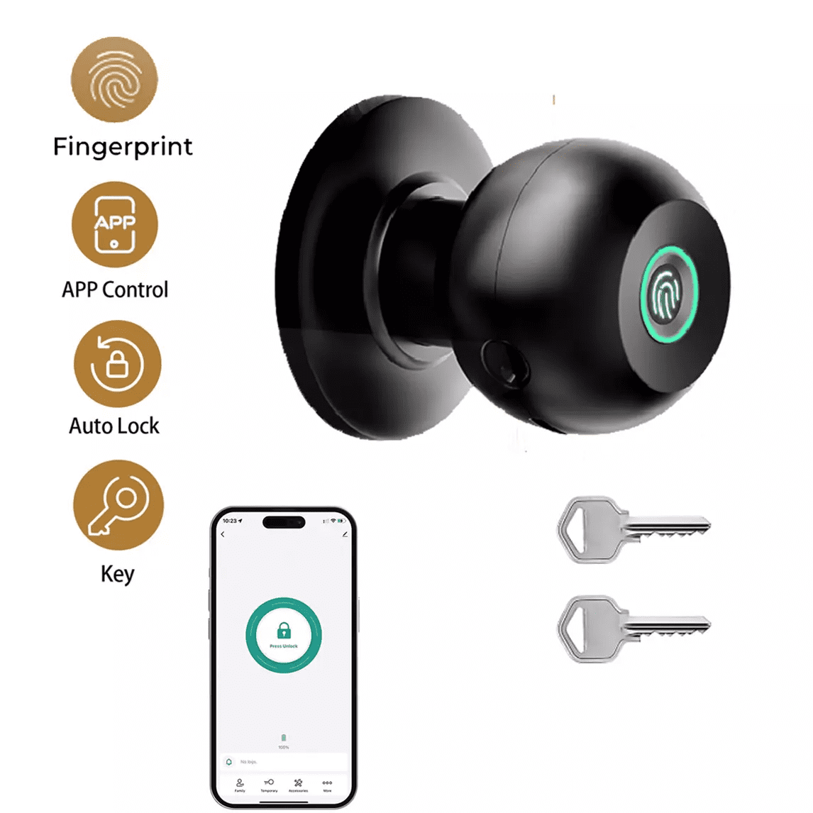 Arpha D258 Smart Fingerprint Door Lock with App Control,Keyless Entry Biometric Door Knob for ...