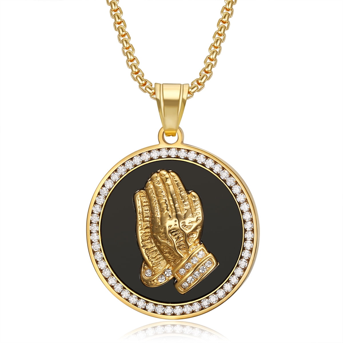 Arrival 14K Yellow Gold zircon Praying Hands Hiphop Bling Necklace Mens ...