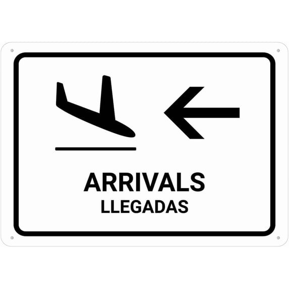 Arrivals With Left Arrow White Bilingual Spanish Sign 8X12 Inch Rust ...