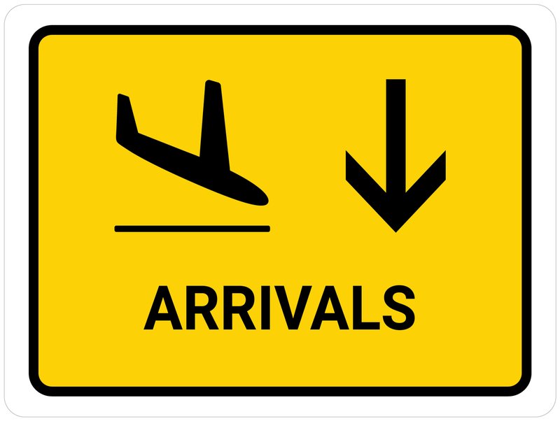 Arrivals With Down Arrow Yellow Sign Safety Restriction Alert Attention ...