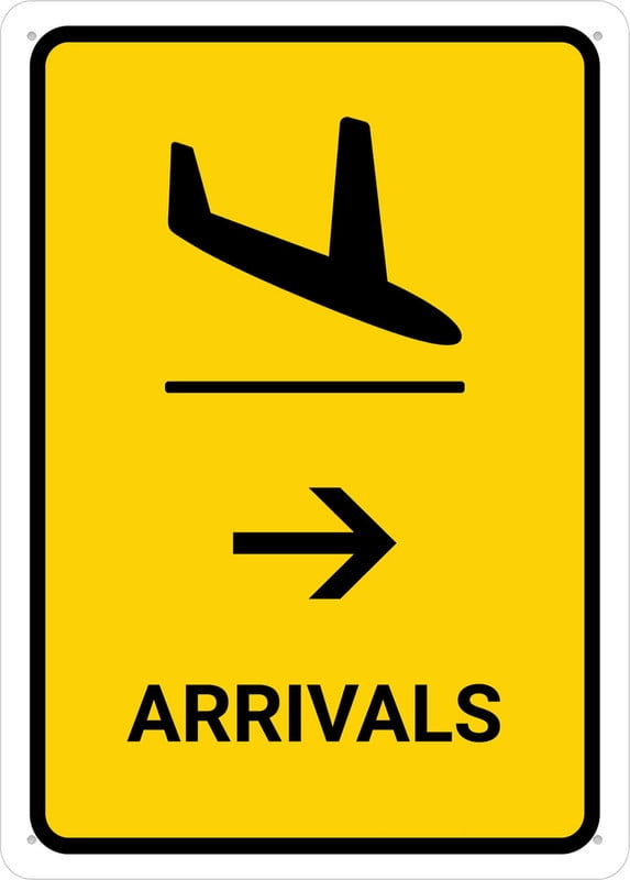 Arrivals With Right Arrow Yellow Portrait Sign For House Door Office ...