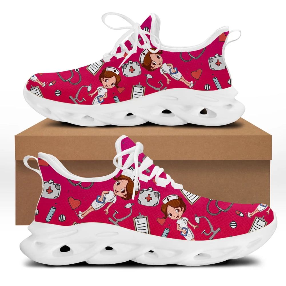 Arrivals Women's Lace up Mesh Swing Shoes Gradient Color Nurse Girls Cartoon Print Ladies ...