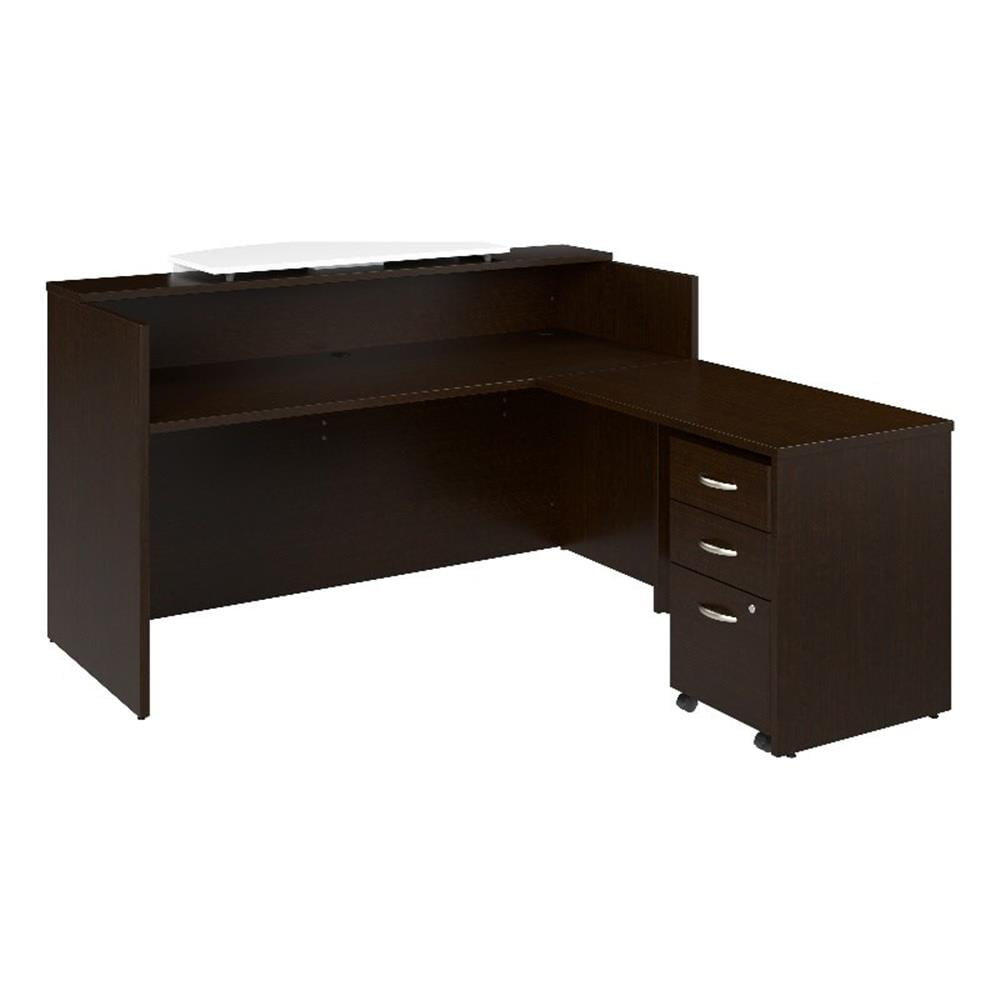 Arrive 72W x 72D L Reception Desk with Drawers in Mocha Cherry ...