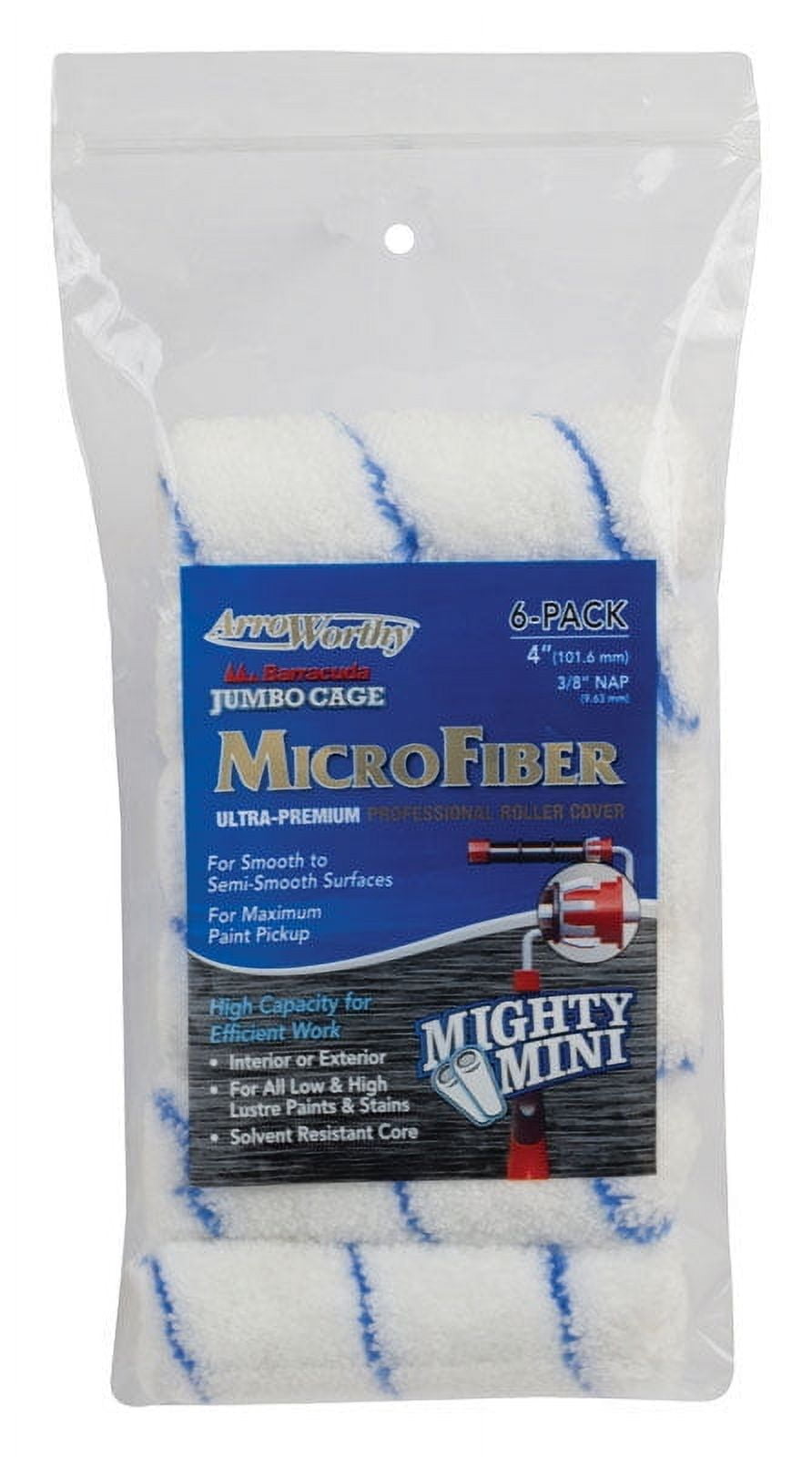 ArroWorthy Barracuda Microfiber 4 in. W X 3/8 in. Jumbo Paint Roller Cover 6 pk - Walmart.com