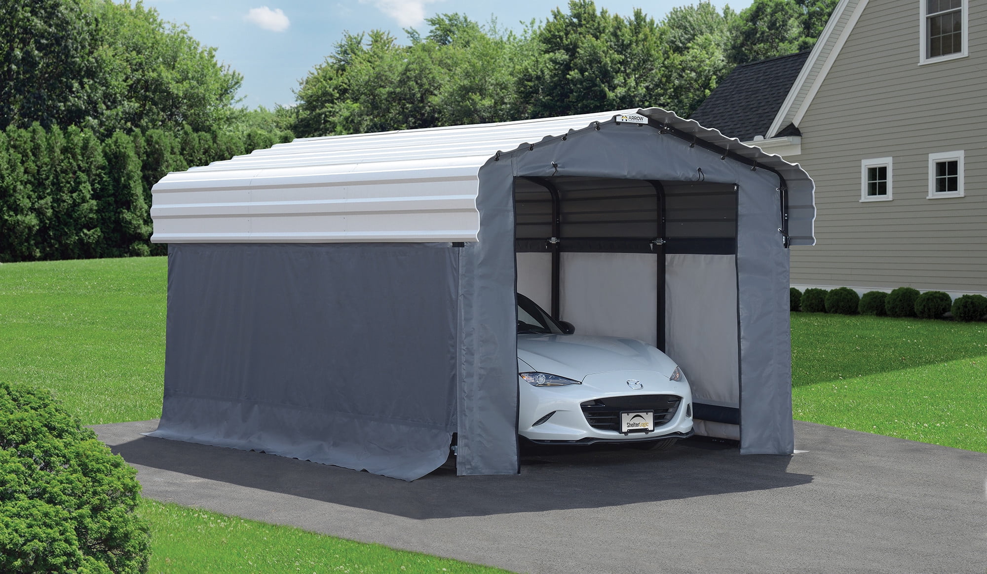 Arrow 10' x 15' x 7' 29-Gauge Carport with Galvanized Steel Roof Panels ...
