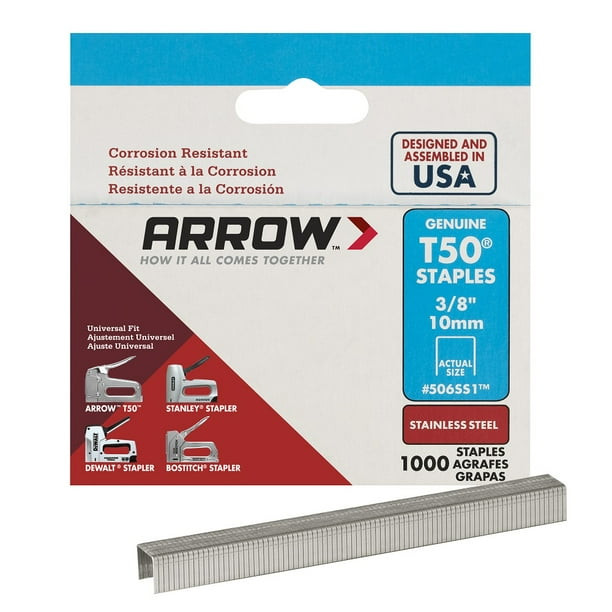 Arrow 506SS1 Heavy Duty T50 Stainless Steel Staples, 3/8-Inch Leg ...