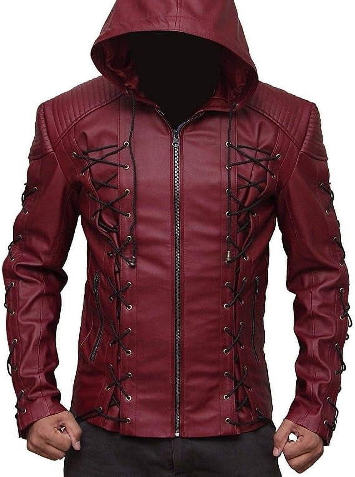 Arrow Arsenal red Hooded Colton Haynes Costume Faux Leather Jacket ...