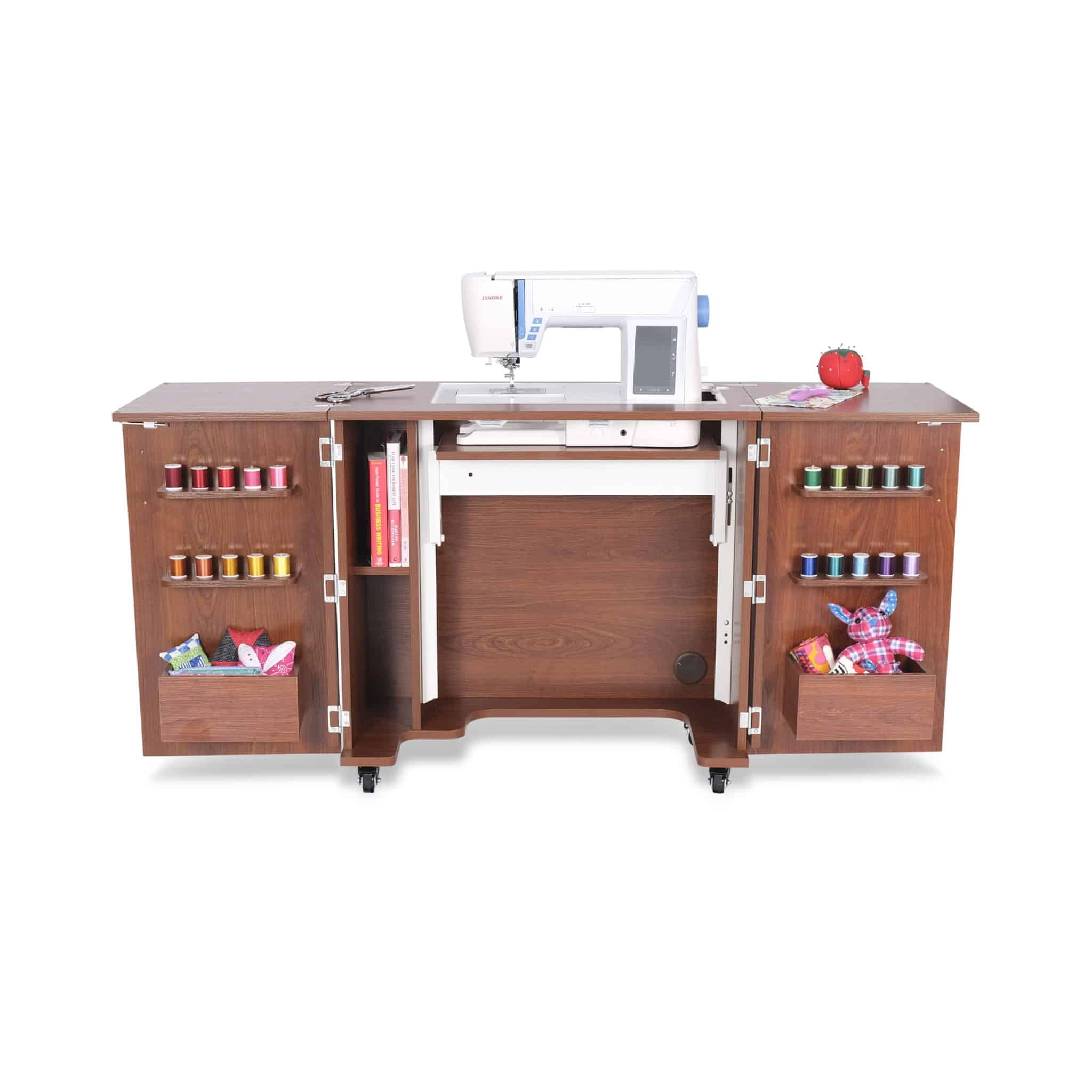 Arrow Bandicoot Sewing Cabinet, Teak, 3-Position Hydraulic Lift, Dual ...