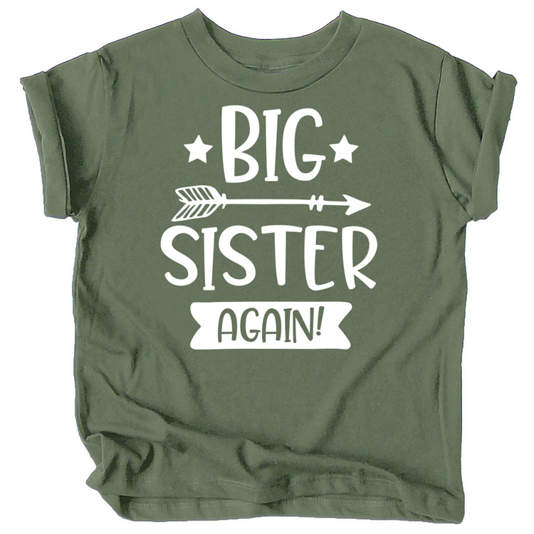 Arrow Big Sister Again Sibling Announcement Shirts for Baby and Toddler ...
